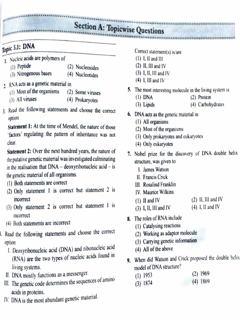Molecular Basis of Inheritance Worksheet | PDF