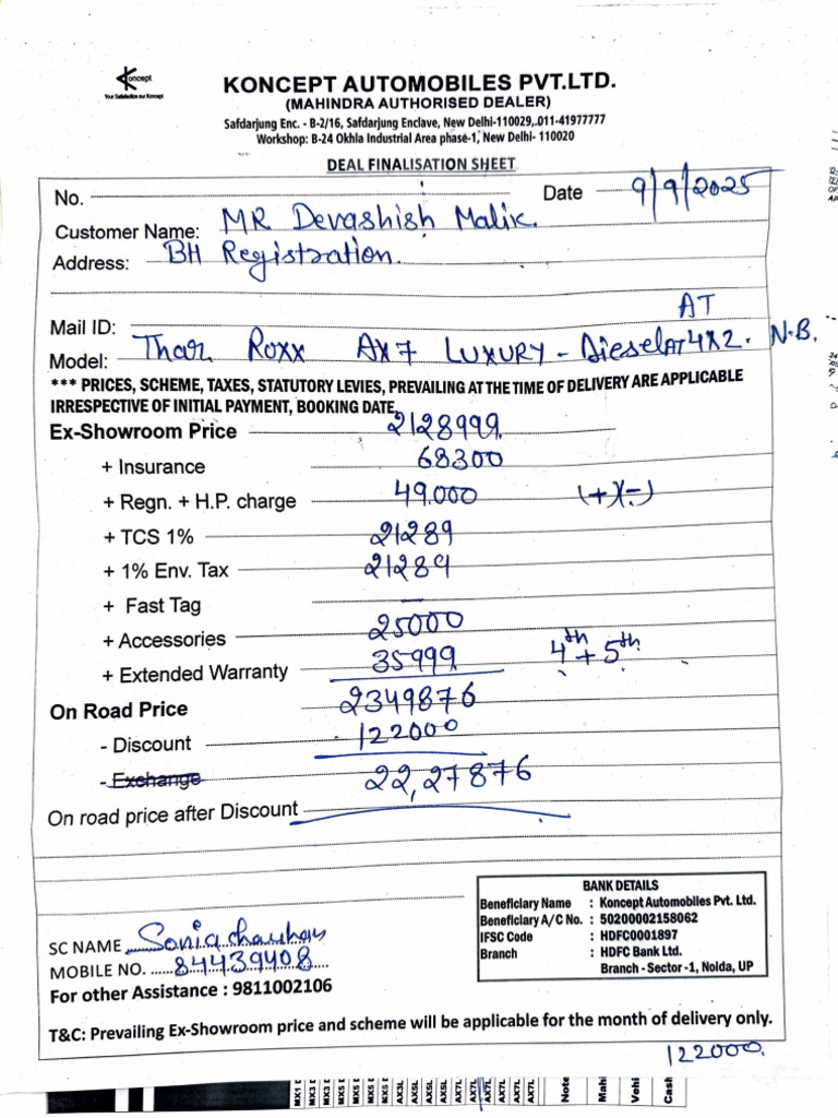 Mahindra Deal Finalization Sheet | PDF