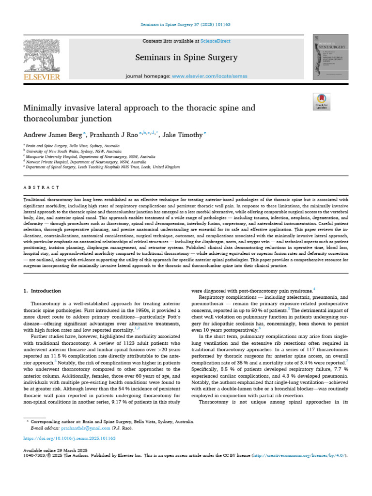 MIS Lateral Approach To T Spine and TL Junction | PDF | Vertebra | Surgery