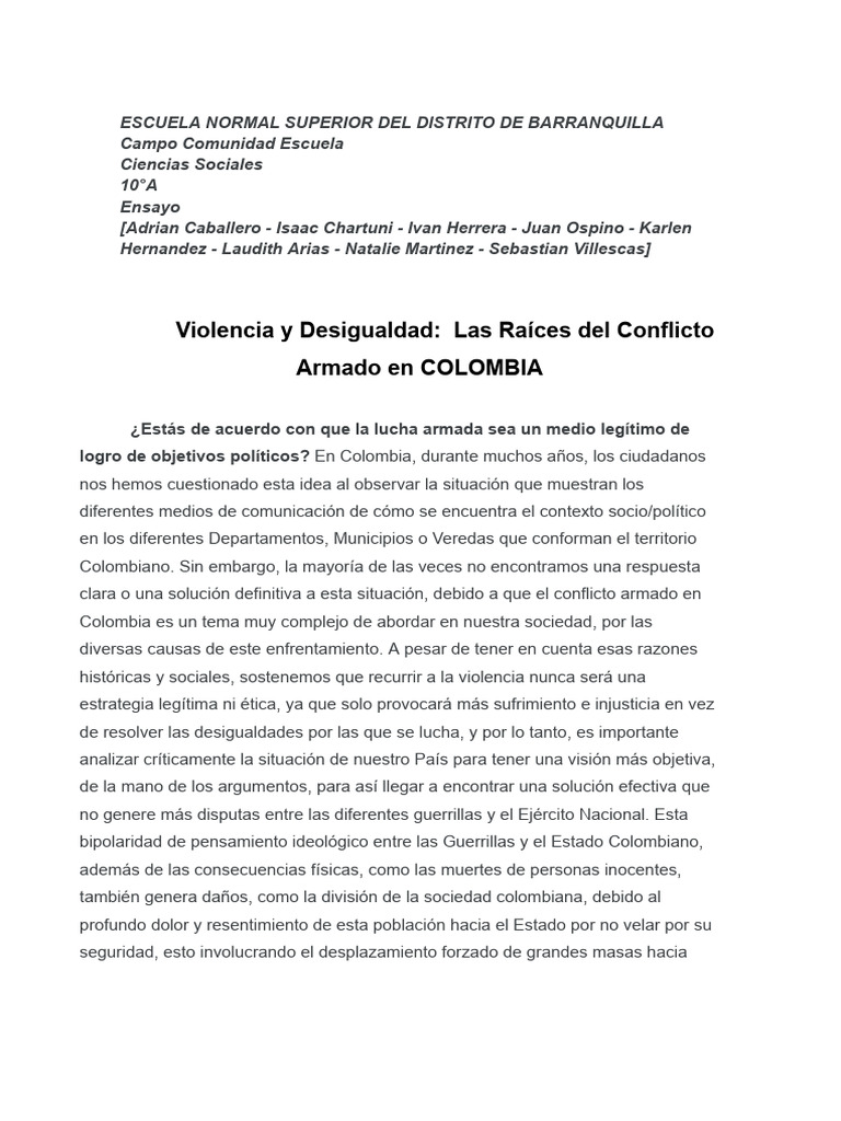 Ensayo acerca de la violencia en colombia | PDF | Colombia | Guerra de guerrillas