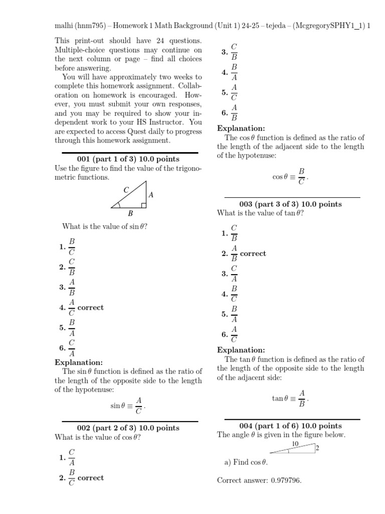 Homework 1 Math Background (Unit 1) 24-25-Solutions | PDF | Trigonometry | Elementary Geometry