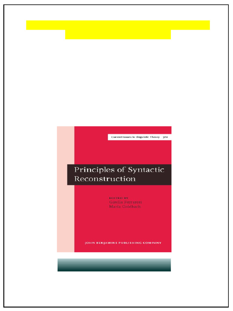 Principles of Syntactic Reconstruction 1st Edition Gisella Ferraresi No ...