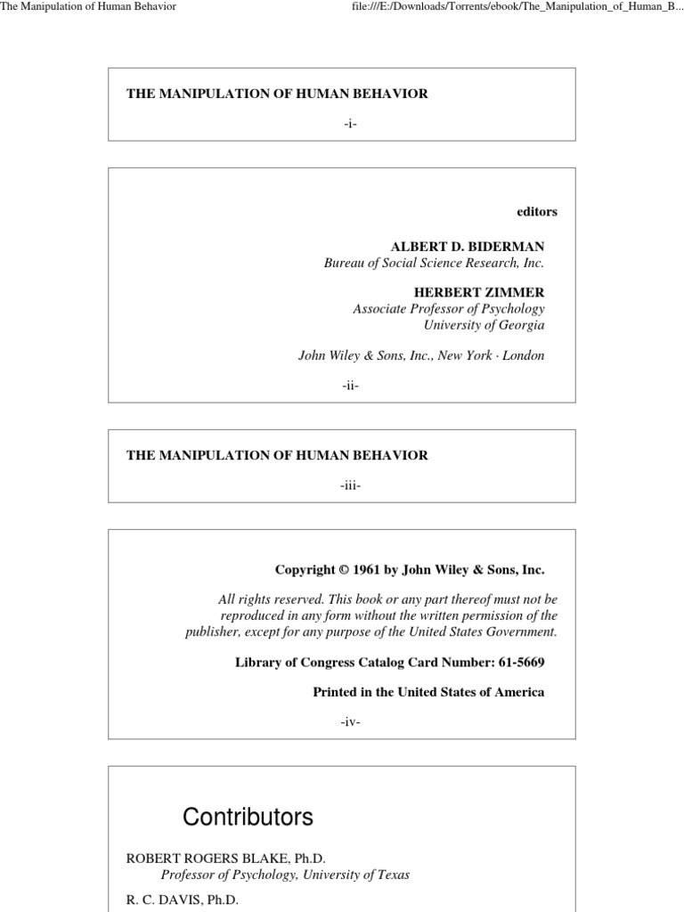 The Manipulation of Human Behavior | PDF | Interrogation | Experiment