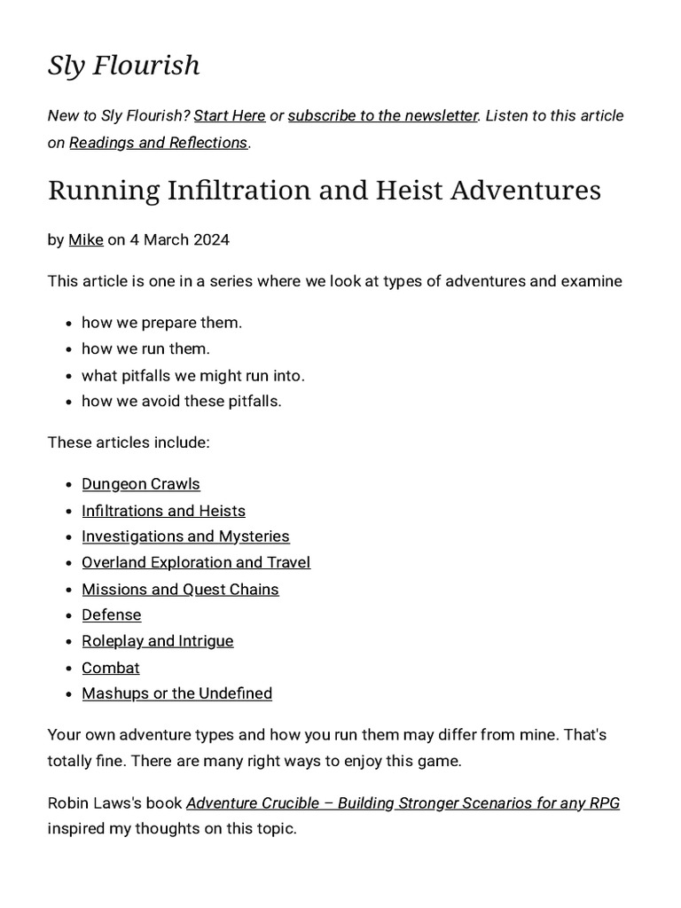 Running Infiltration and Heist Adventures | PDF | Tabletop Role Playing ...