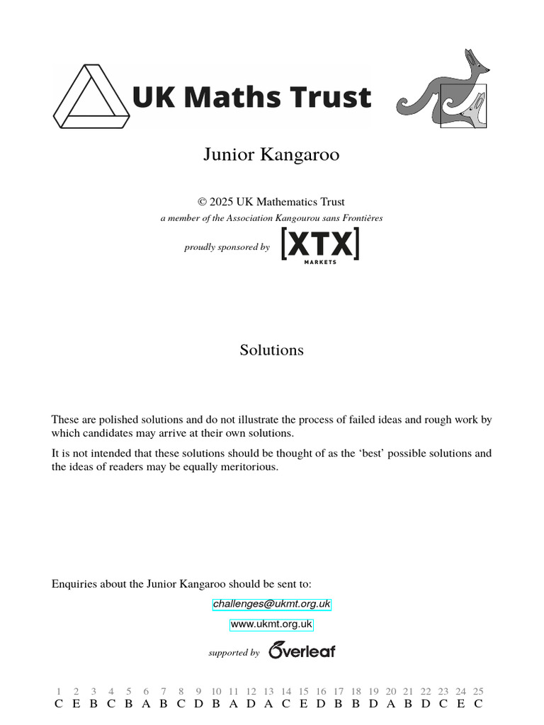 Junior Kangaroo 2025 Solutions | PDF | Area | Length