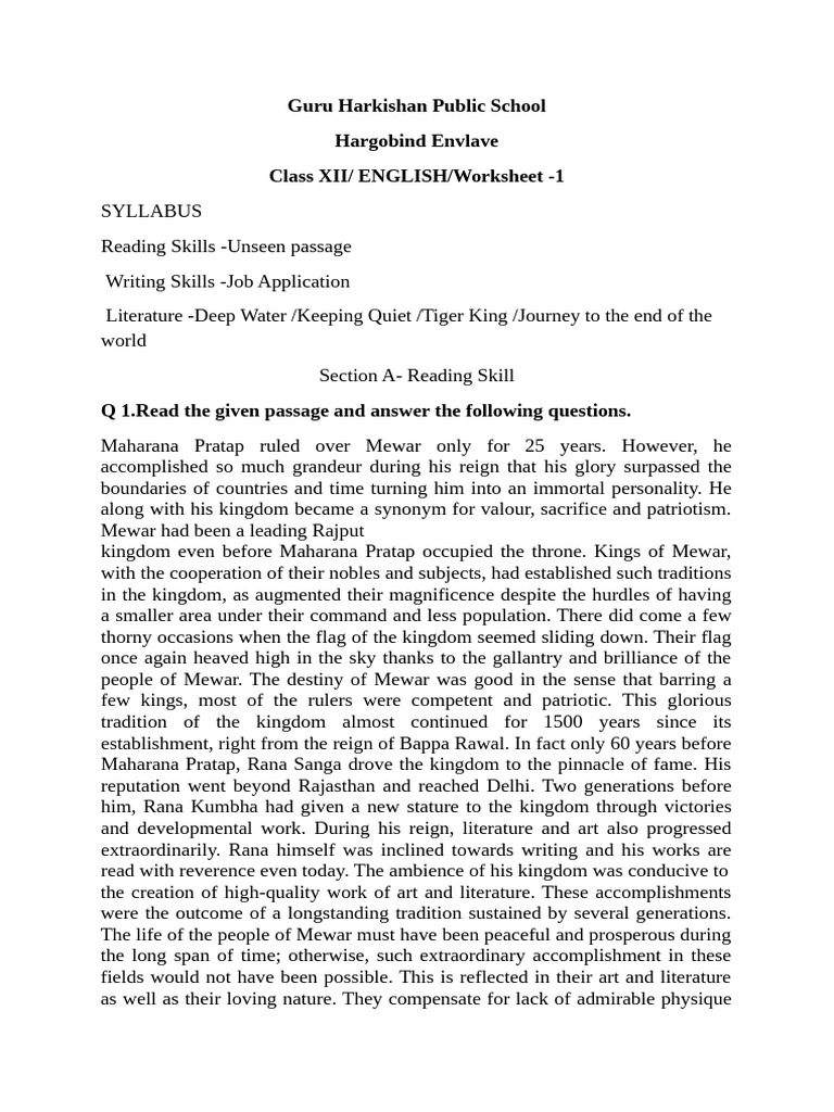 Kk Class 12 Worksheet -1 | PDF