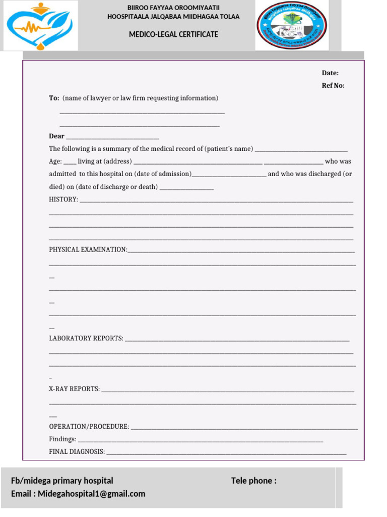 Medico-Legal Certificate Format | PDF | Medical Record | Social Programs