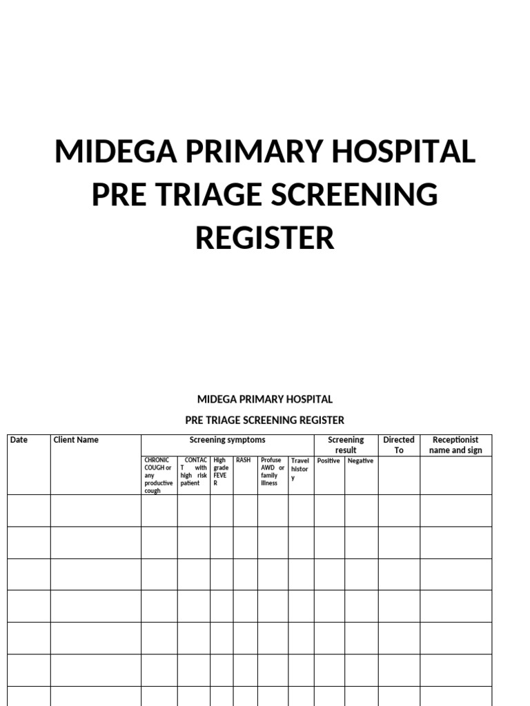 Pre Triage Screening Register | PDF
