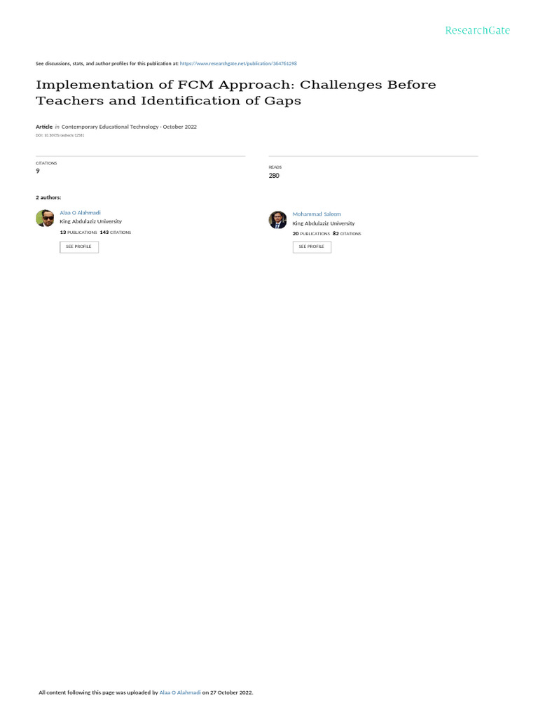 Implementation of FCM Approach Challenges Before Teachers and ...