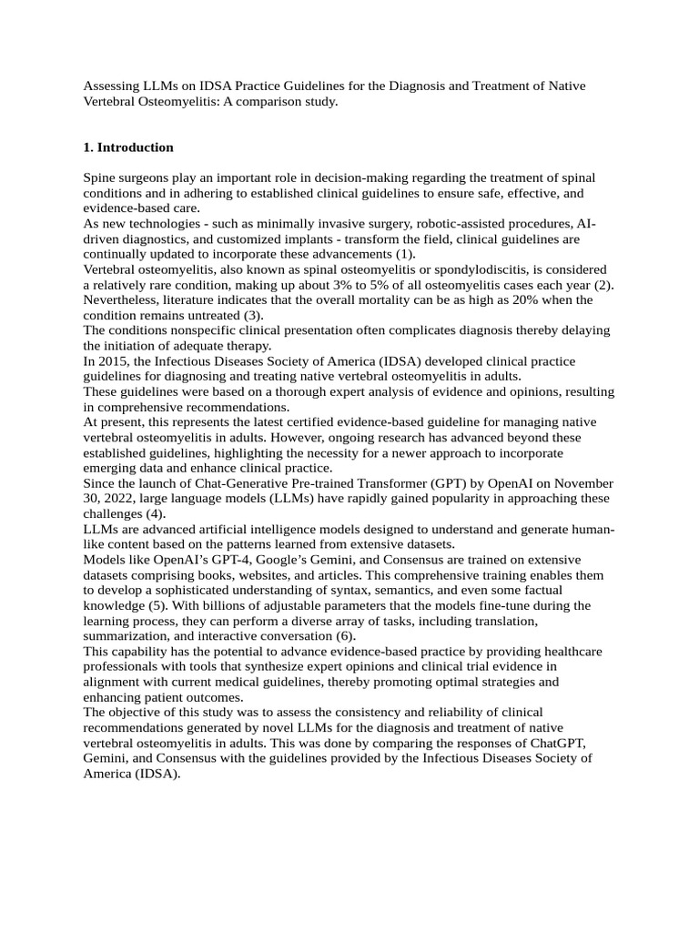 Evaluating LLMs on Vertebral Osteomyelitis Guidelines | PDF | Medical ...