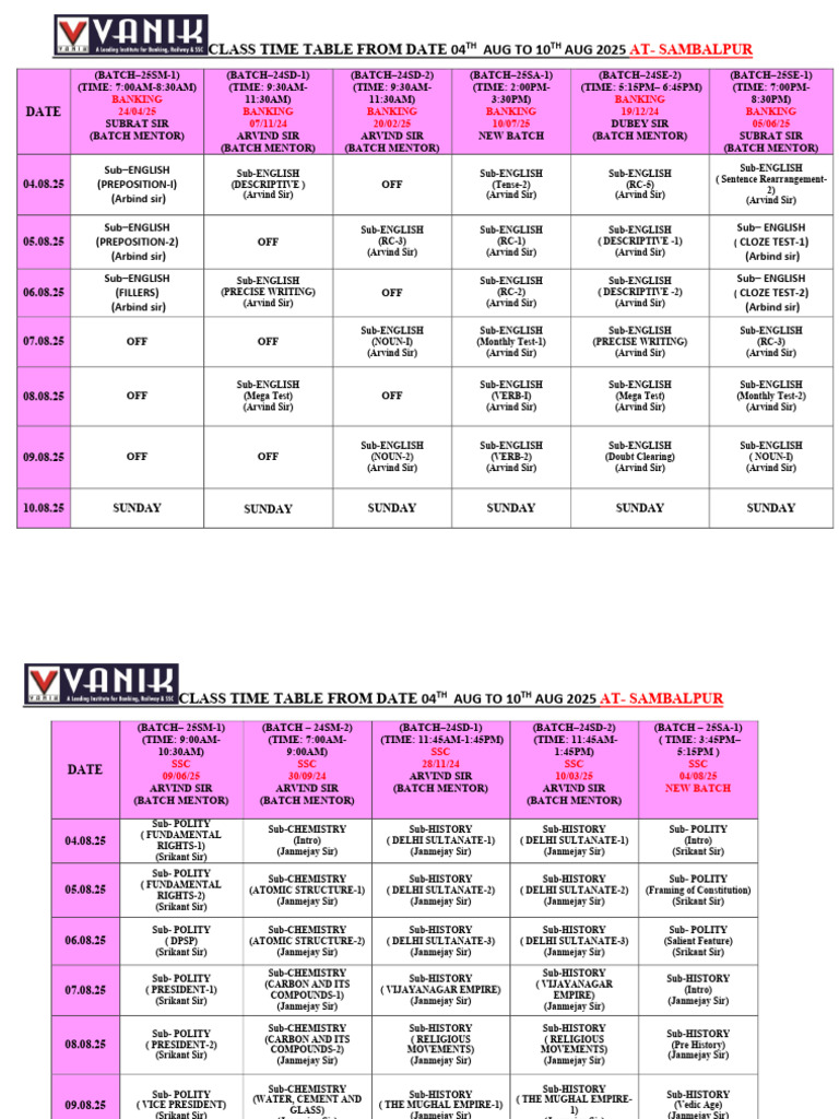 Sambalpur Time Table 04th Aug-10th Aug 2025 | PDF