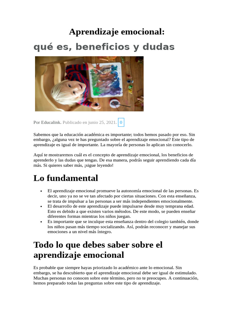 Aprendizaje Emocional | PDF | Las emociones | Aprendizaje