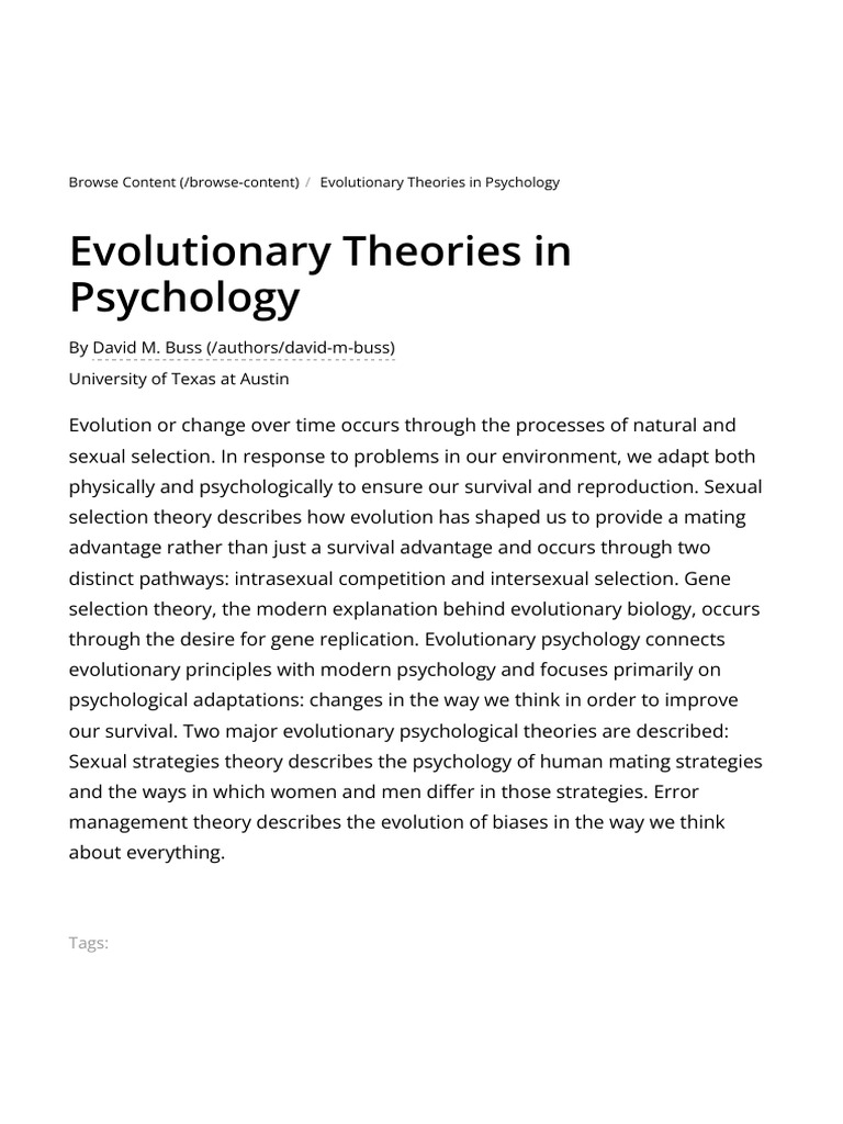Evolutionary Theories in Psychology - Noba | PDF | Natural Selection ...
