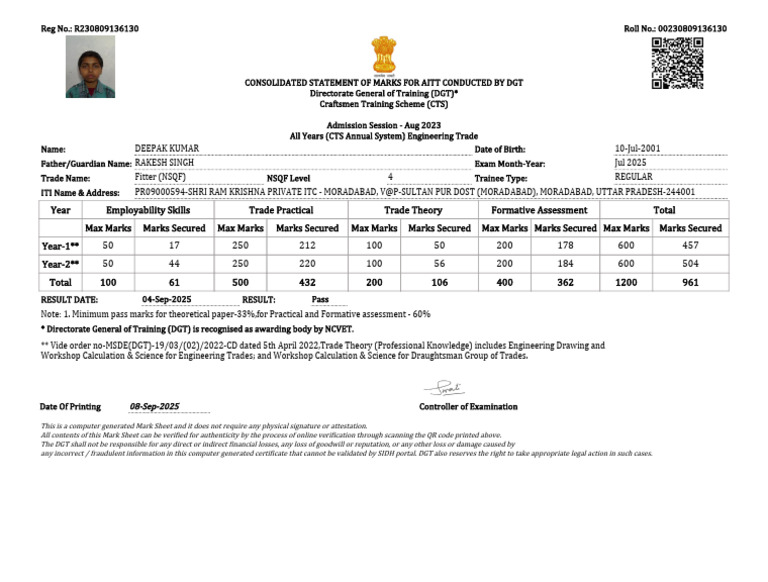 Digitally Signed by DS Directorate General of Training 01 Date: 2025-09 ...