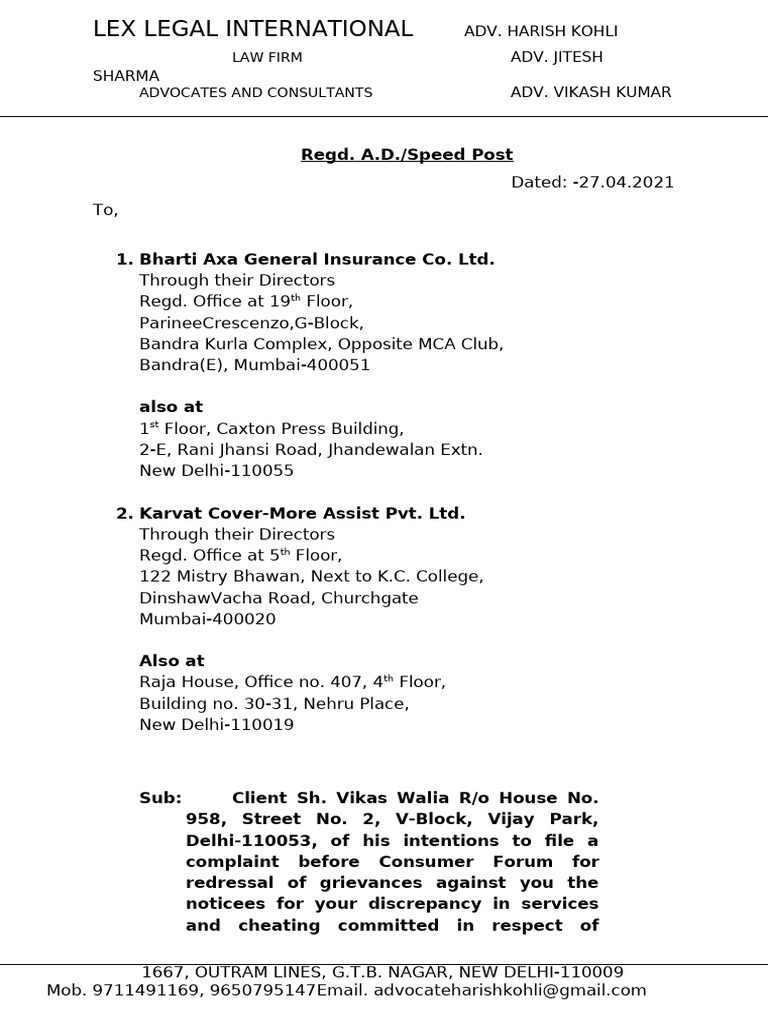 Legal Notice For VIKAS WALIA | PDF | Justice | Crime & Violence