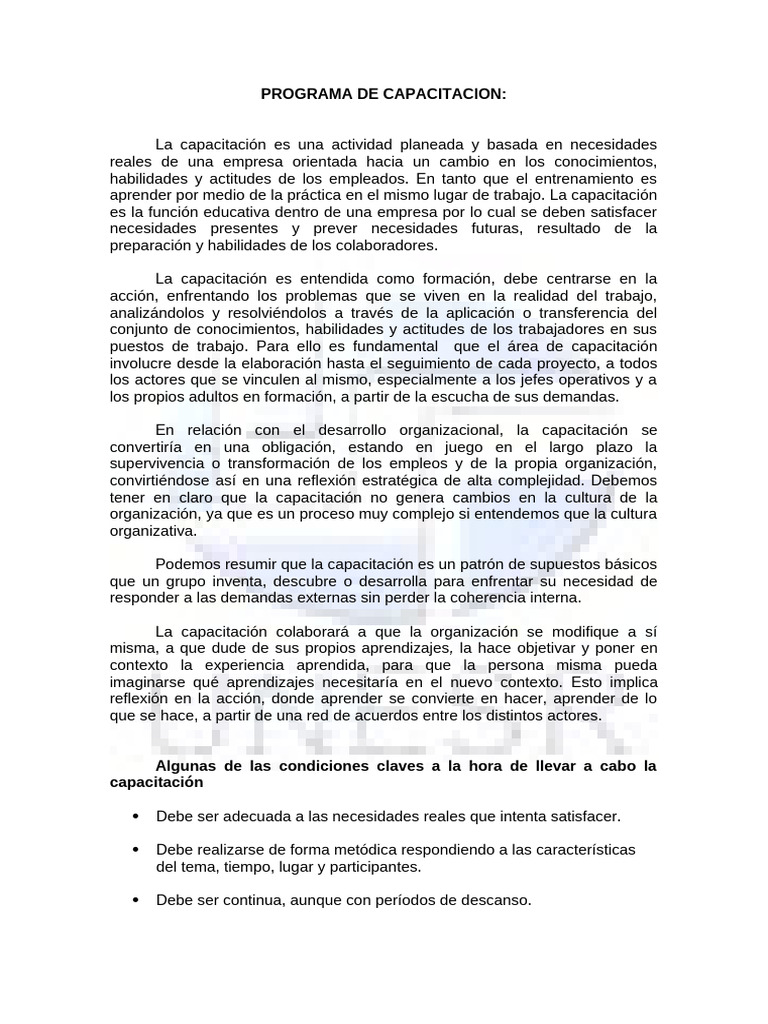 Programa de Capacitacion | PDF | Creación de capacidad | Aprendizaje