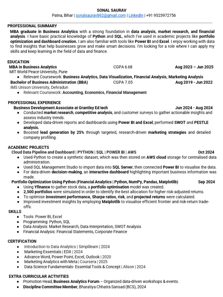 Sonal Saurav Resume | PDF | Analytics | Data