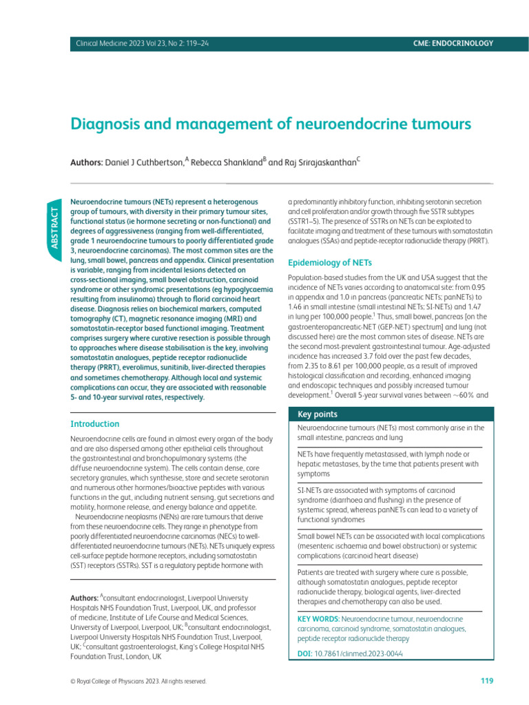 Diagnosis and Management of Neuroendocrine Tumours | PDF | Medical ...