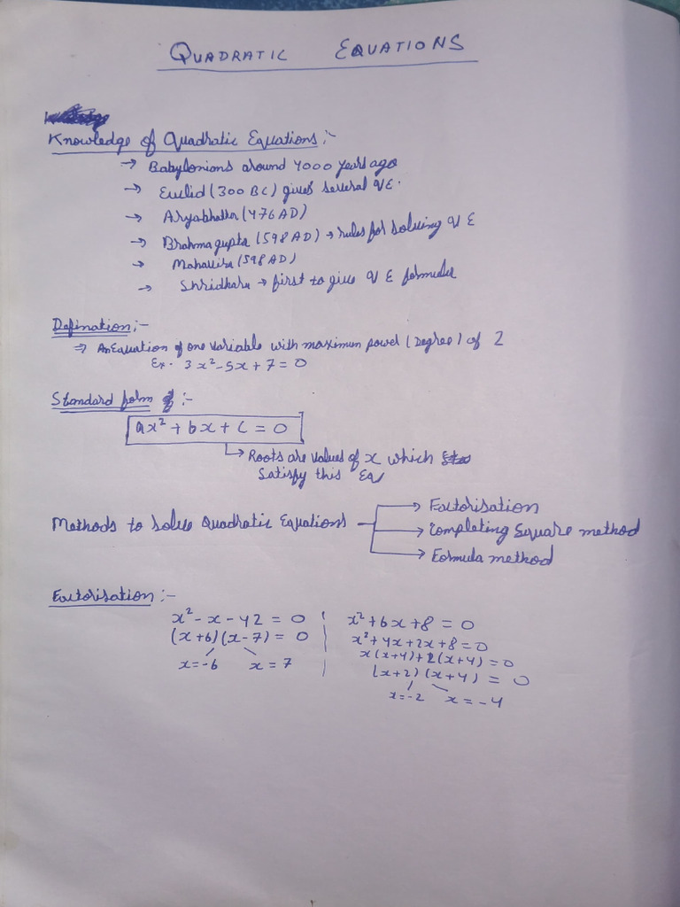 JEE Quadratic Equations Notes | PDF