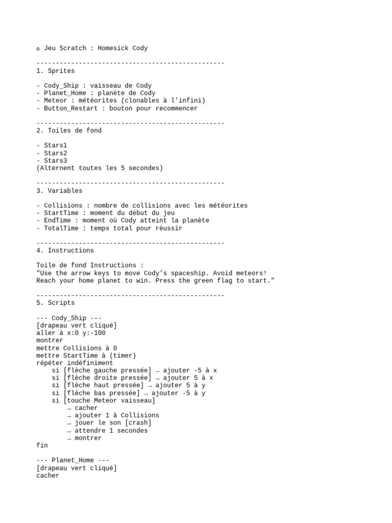 Jeu Scratch : Homesick Cody Guide | PDF