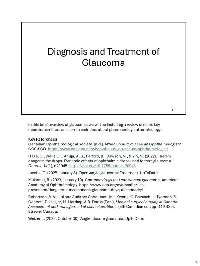 Diagnosis and Treatment of Glaucoma NOTES - 2025 | PDF | Glaucoma ...