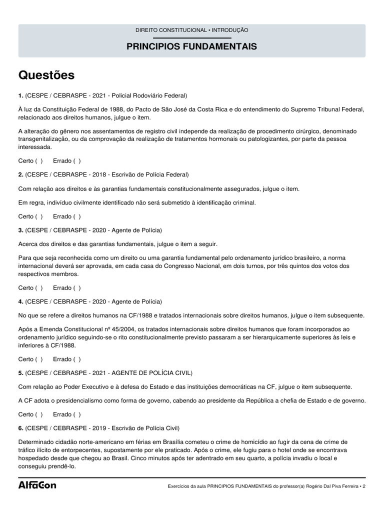 Questões sobre Direitos Humanos e CF/88 | PDF | Constituição | Emenda ...
