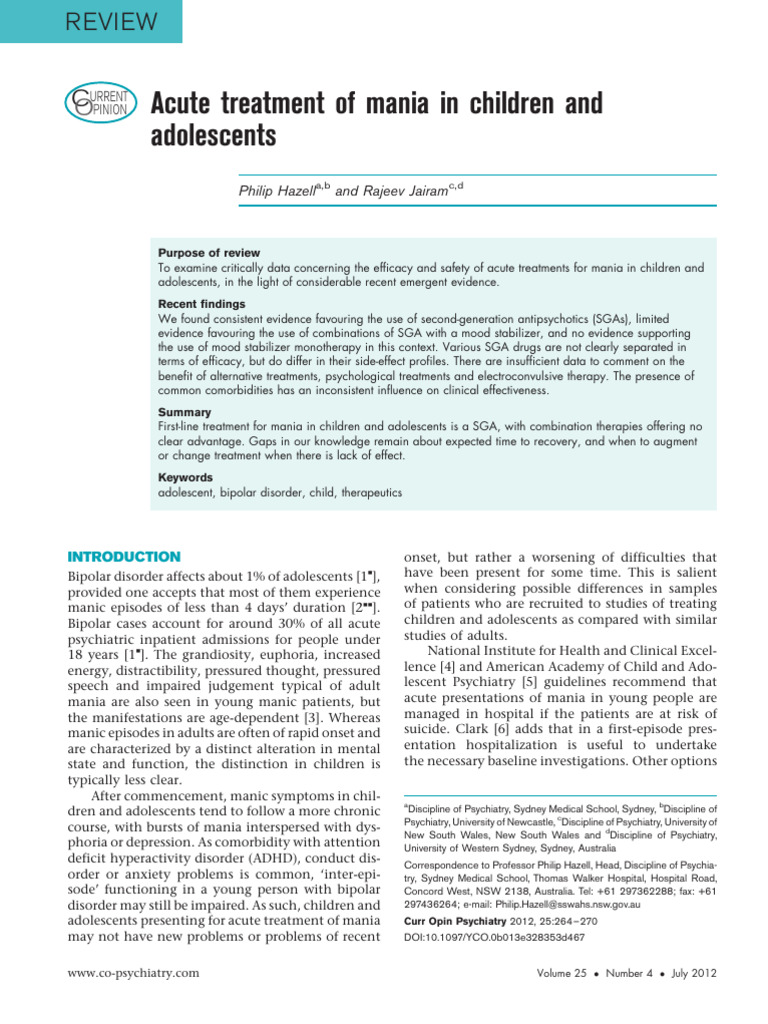 Acute Mania Treatment in Youths | PDF | Bipolar Disorder | Mania