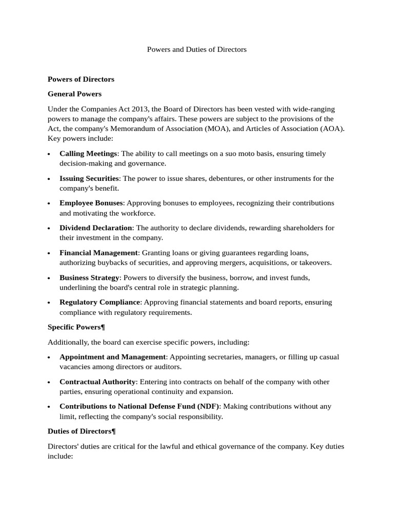 Powers and Duties of Directors | PDF | Securities (Finance) | Mergers ...