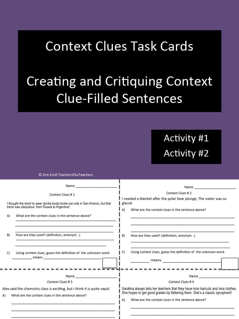 Context Clues Task Cards 25 | PDF | Pronoun