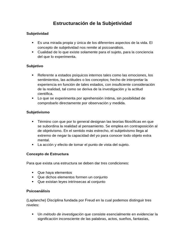 Resumen Estructuración de La Subjetividad | PDF | Psicoanálisis | Mente inconsciente