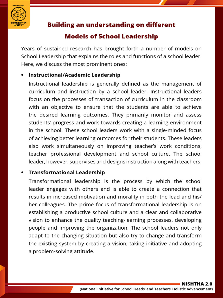 School Leadership Models Explained | PDF | Leadership ...