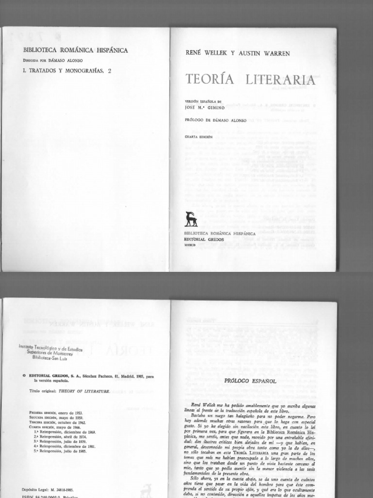 Wellek, René y Austin Warren. La Literatura y Los Estudios Literarios ...