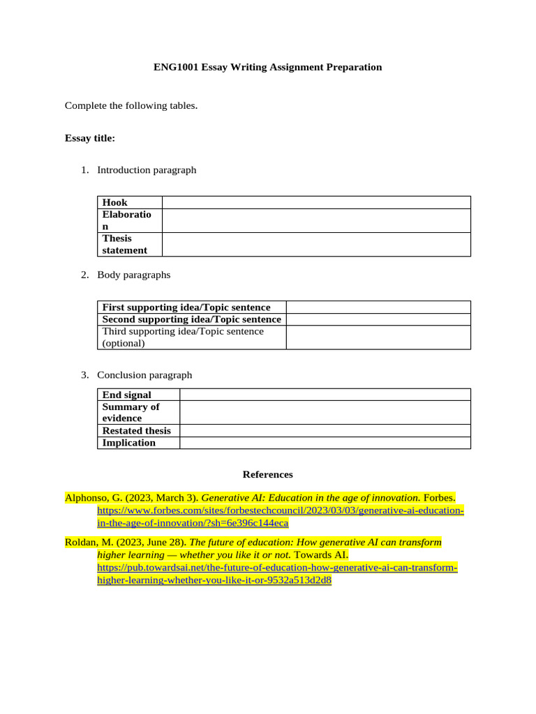 ENG1001 Essay Writing Guide | PDF