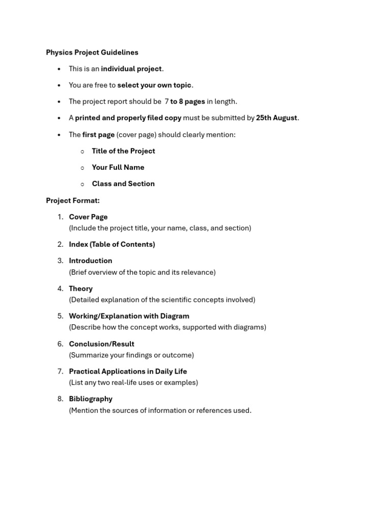 Physics Project Guidelines | PDF