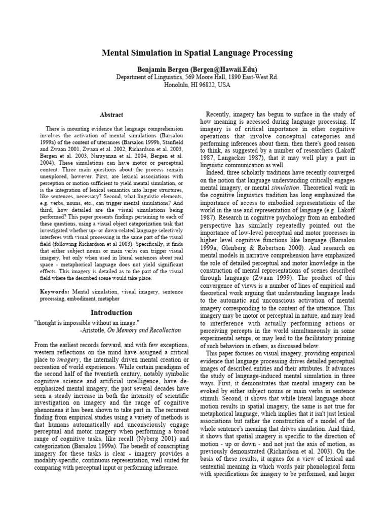 Mental Simulation in Language Processing | PDF | Perception | Mental Image