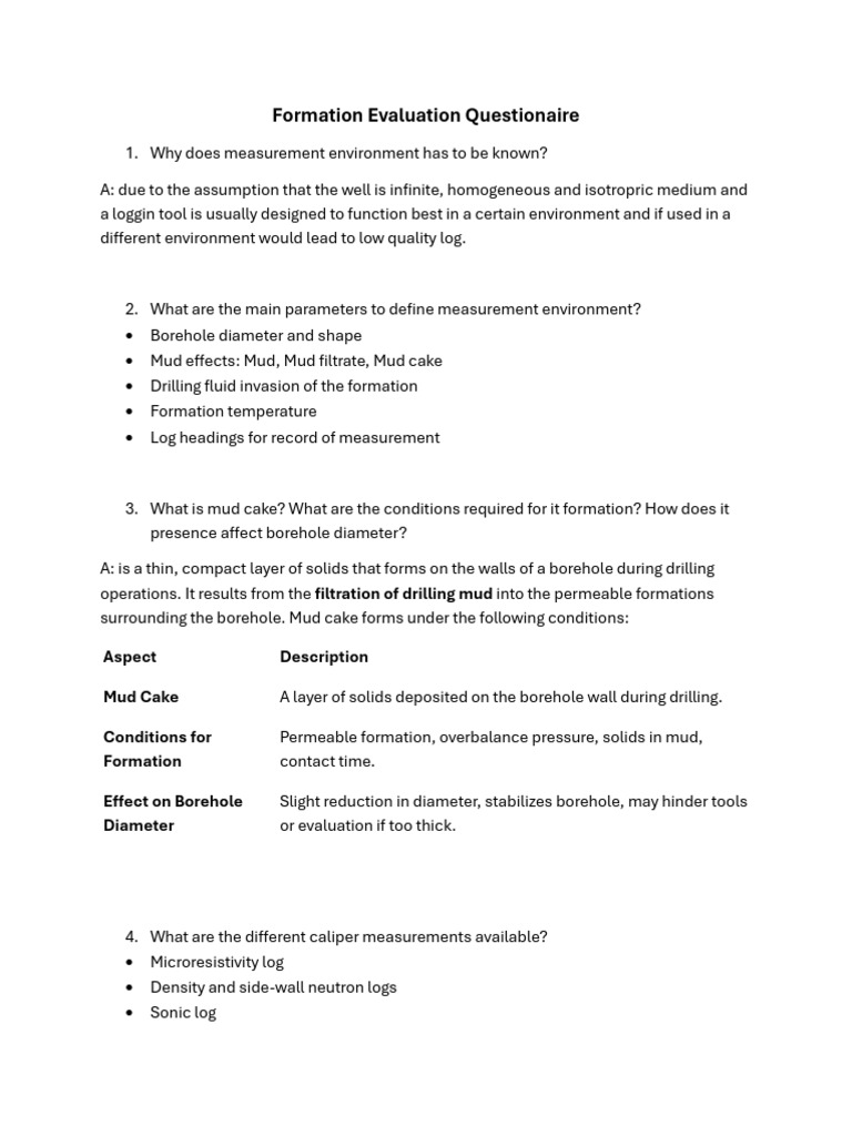 Formation Evaluation Questionnaire Guide | PDF | Applied And ...