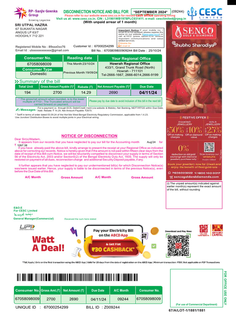 Disconnection Notice for Unpaid Bill | PDF | Payments