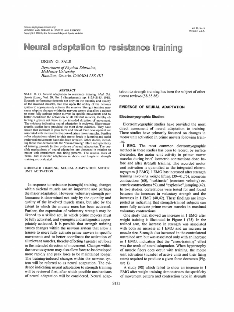 Neural Adaptation To Resistance Training.9 | PDF