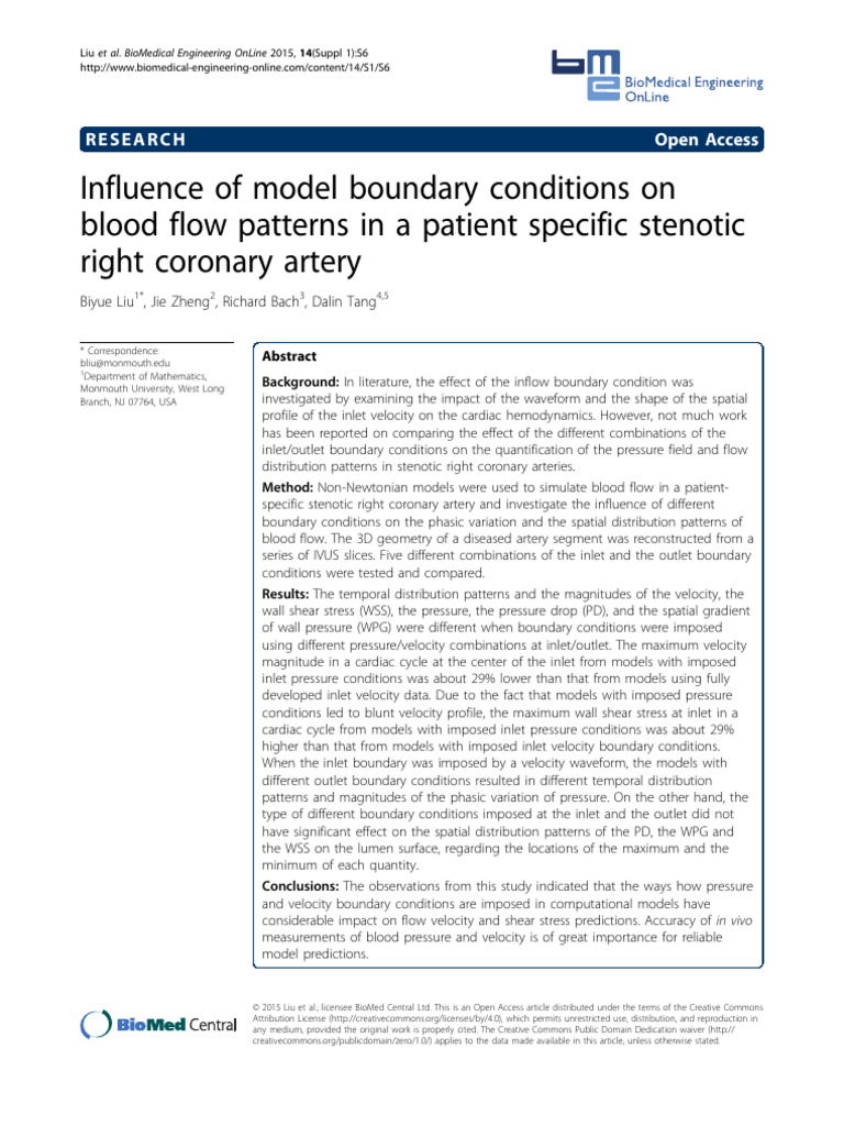 Boundary Conditions in Coronary Blood Flow | PDF | Hemodynamics | Atheroma