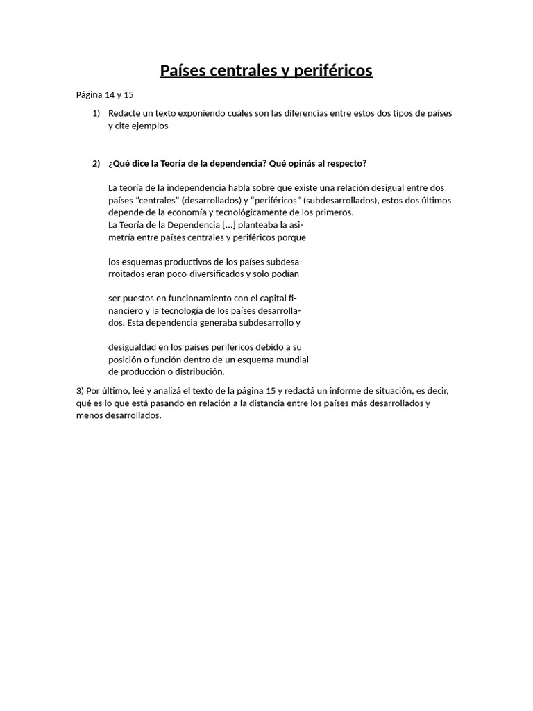 Diferencias entre países centrales y periféricos | PDF