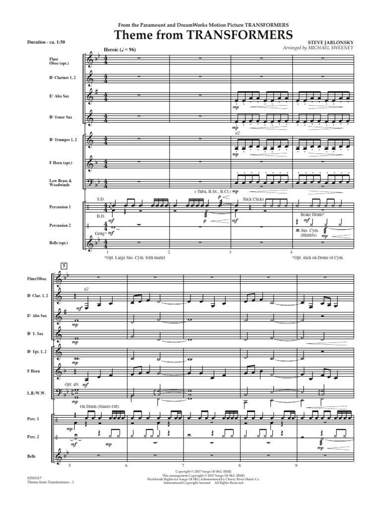 Thème des Transformers - Arrangement Sweeney | PDF