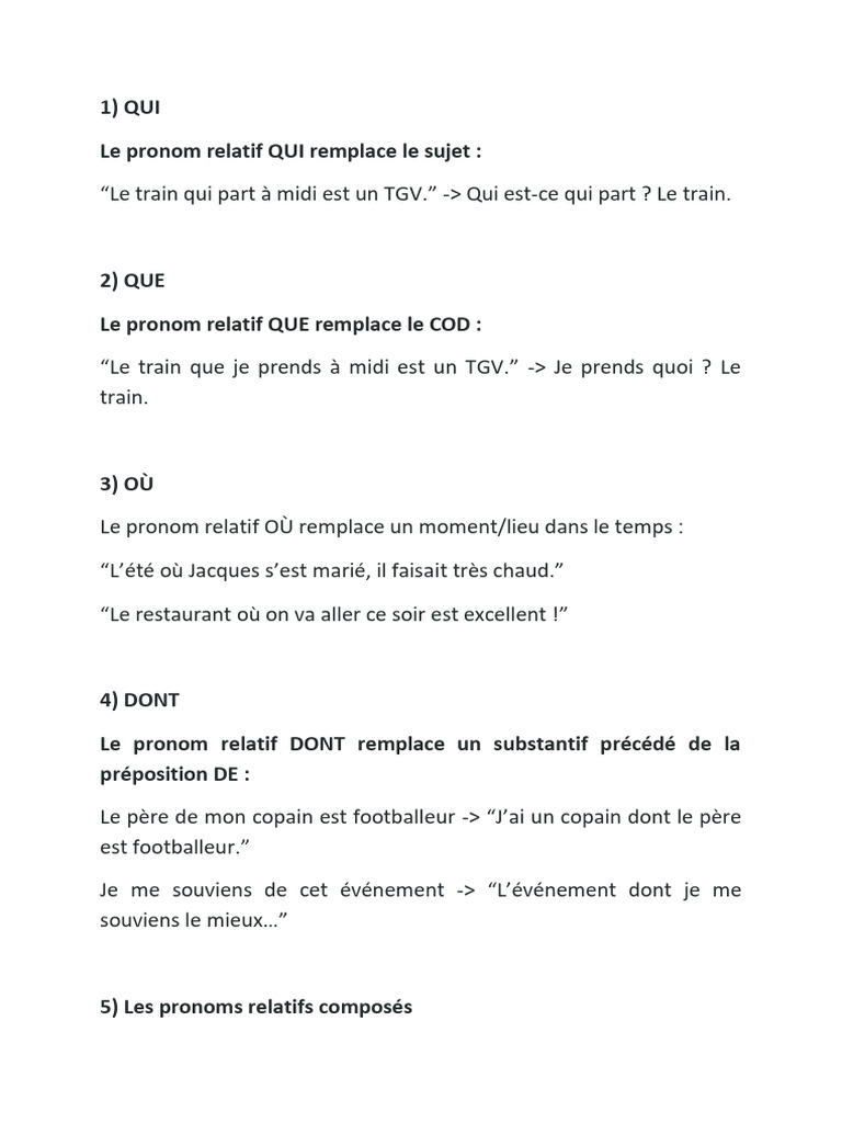 Pronoms relatifs en français expliqués | PDF