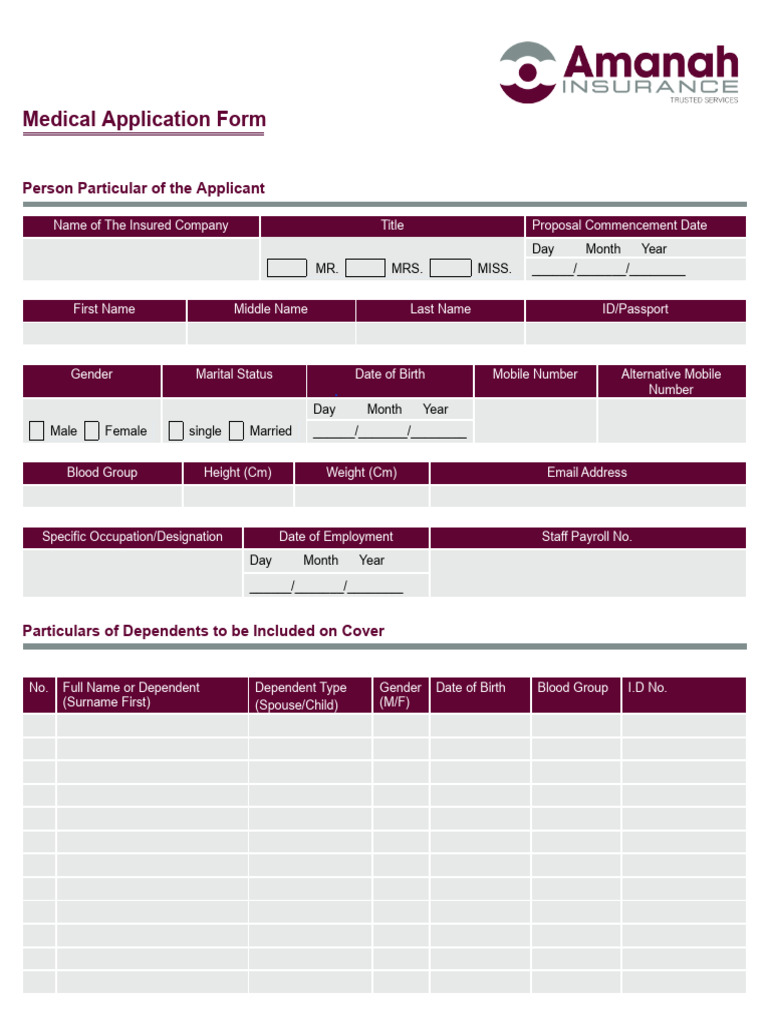 Medical Insurance Application Form | PDF | Heart | Surgery
