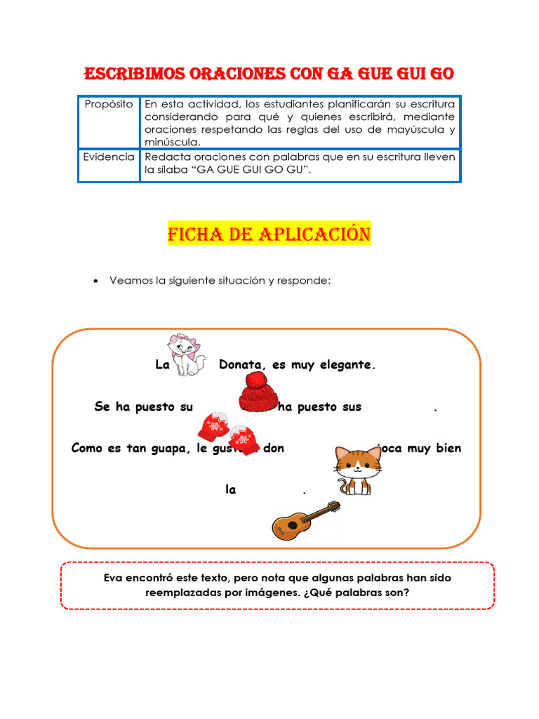 Escribimos Oraciones Con Ga Gue Gui Go Gu | PDF | Escritura ...