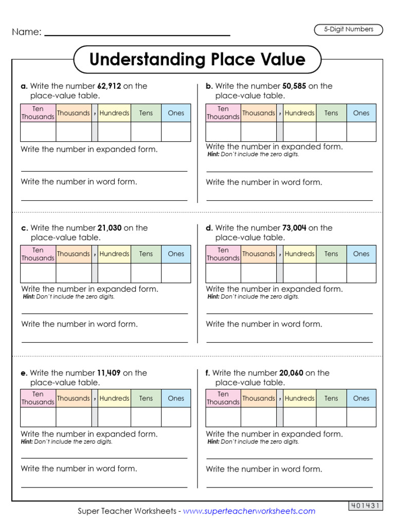 5-Digit Place Value Worksheets | PDF