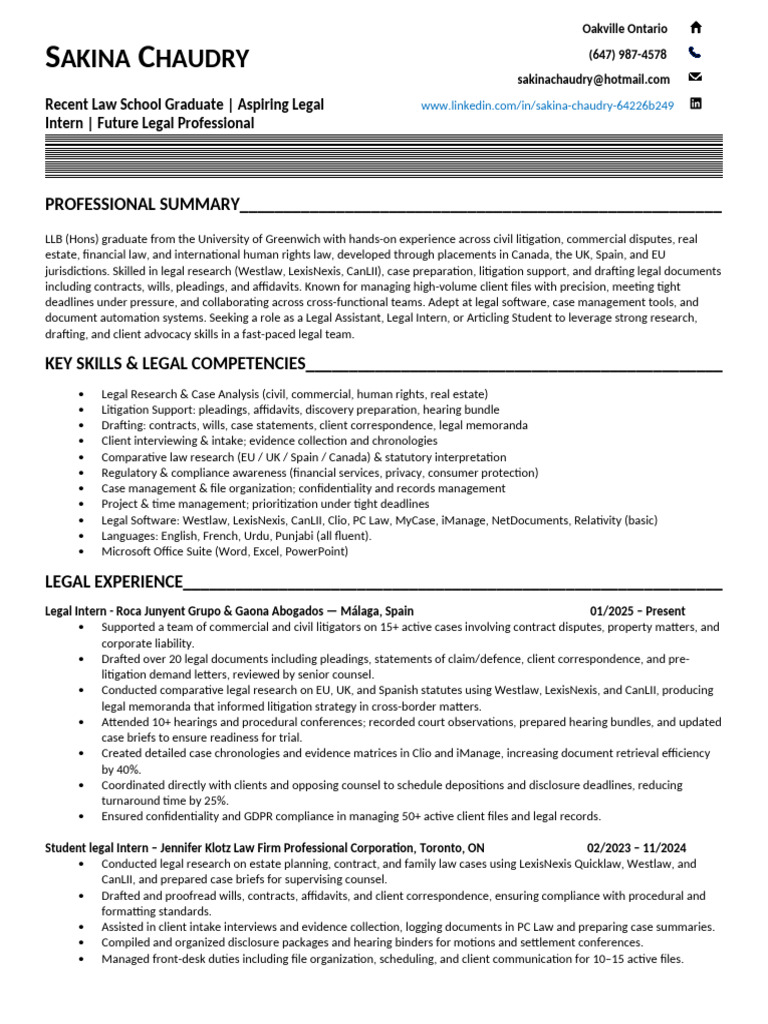 Sakina Resume For Legal Intern Poistion | PDF | Brief (Law ...