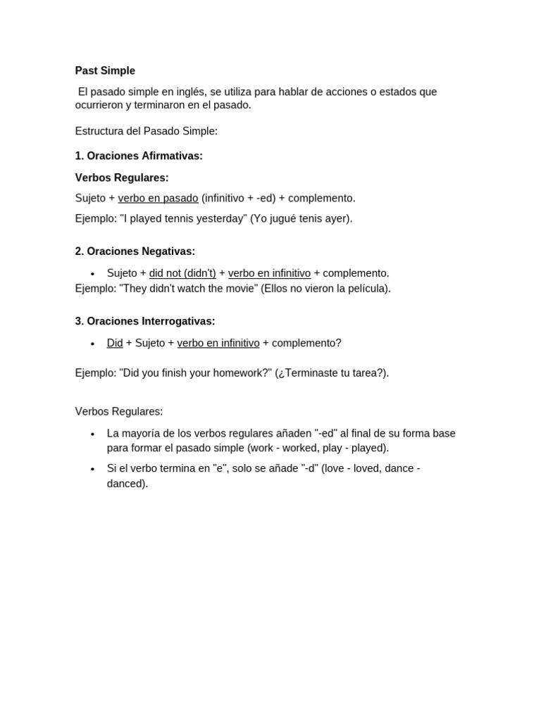 Estructura del Pasado Simple en Inglés | PDF