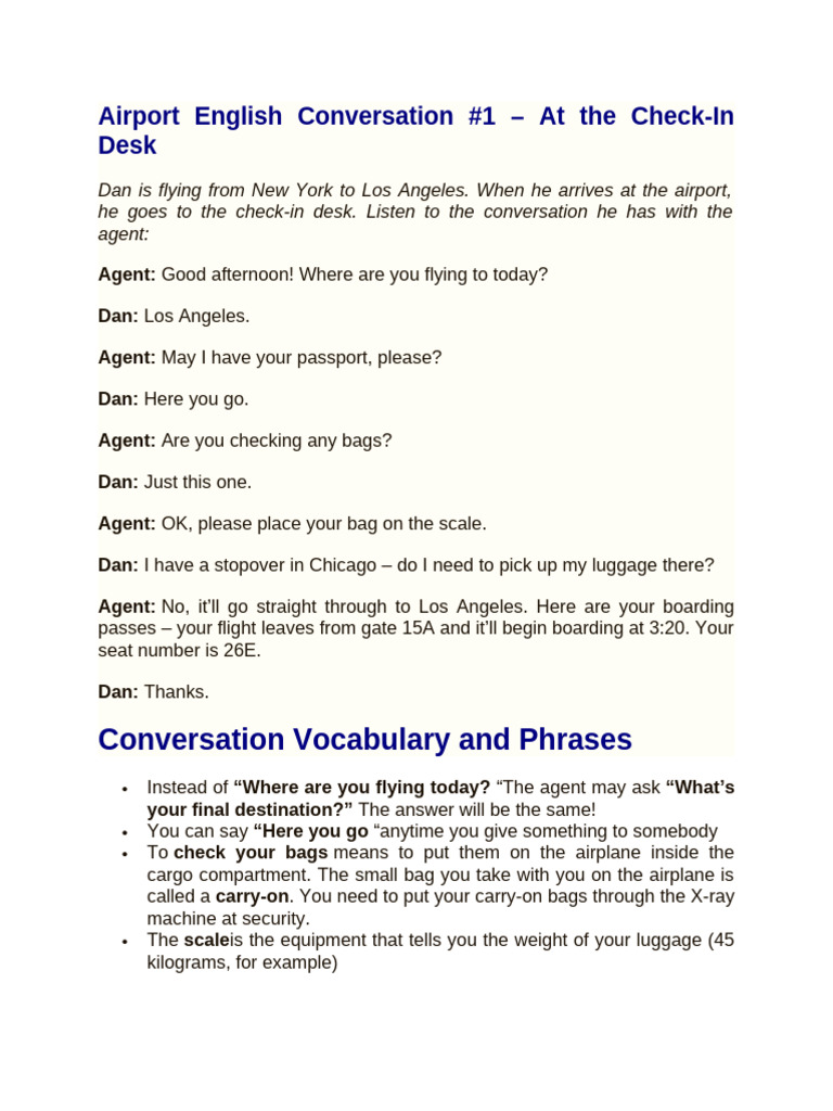 Airport English Conversation | PDF | Aviation