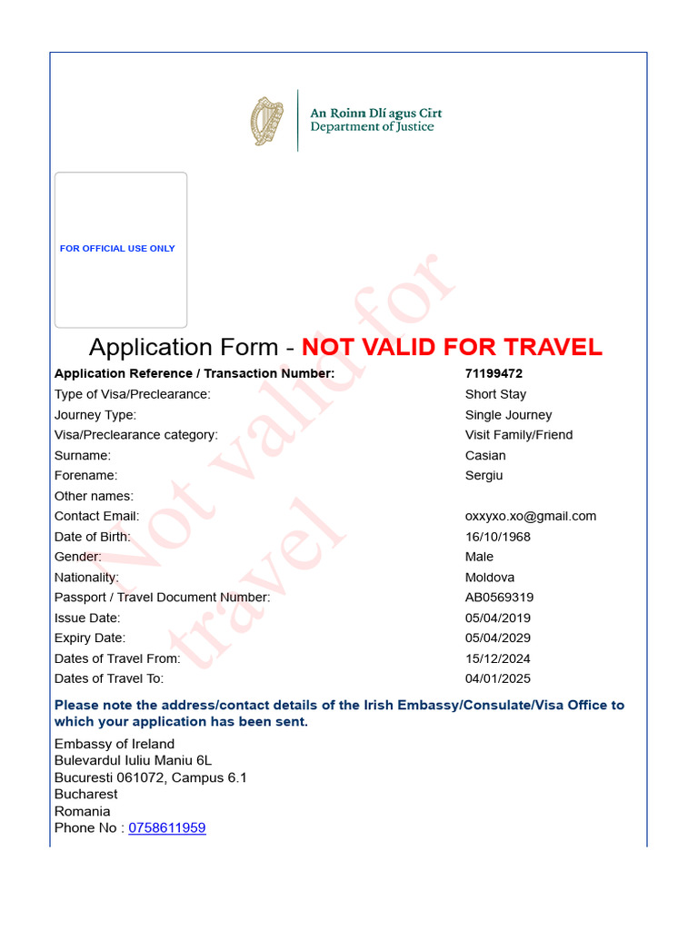 Application Form - Not Valid For Travel | PDF | Travel Visa | Government And Personhood