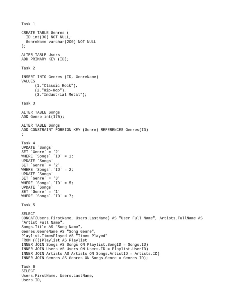 SQL Junior Task TDL | PDF